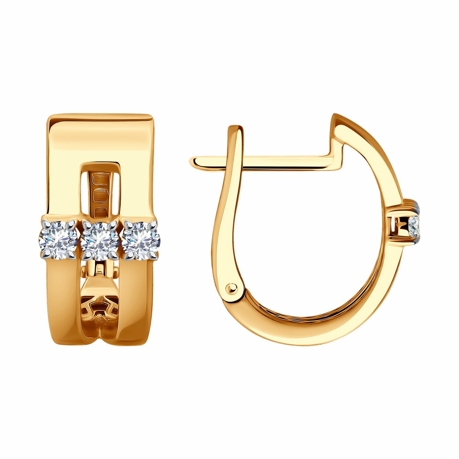 Серьги, золото, 585 проба, фианит