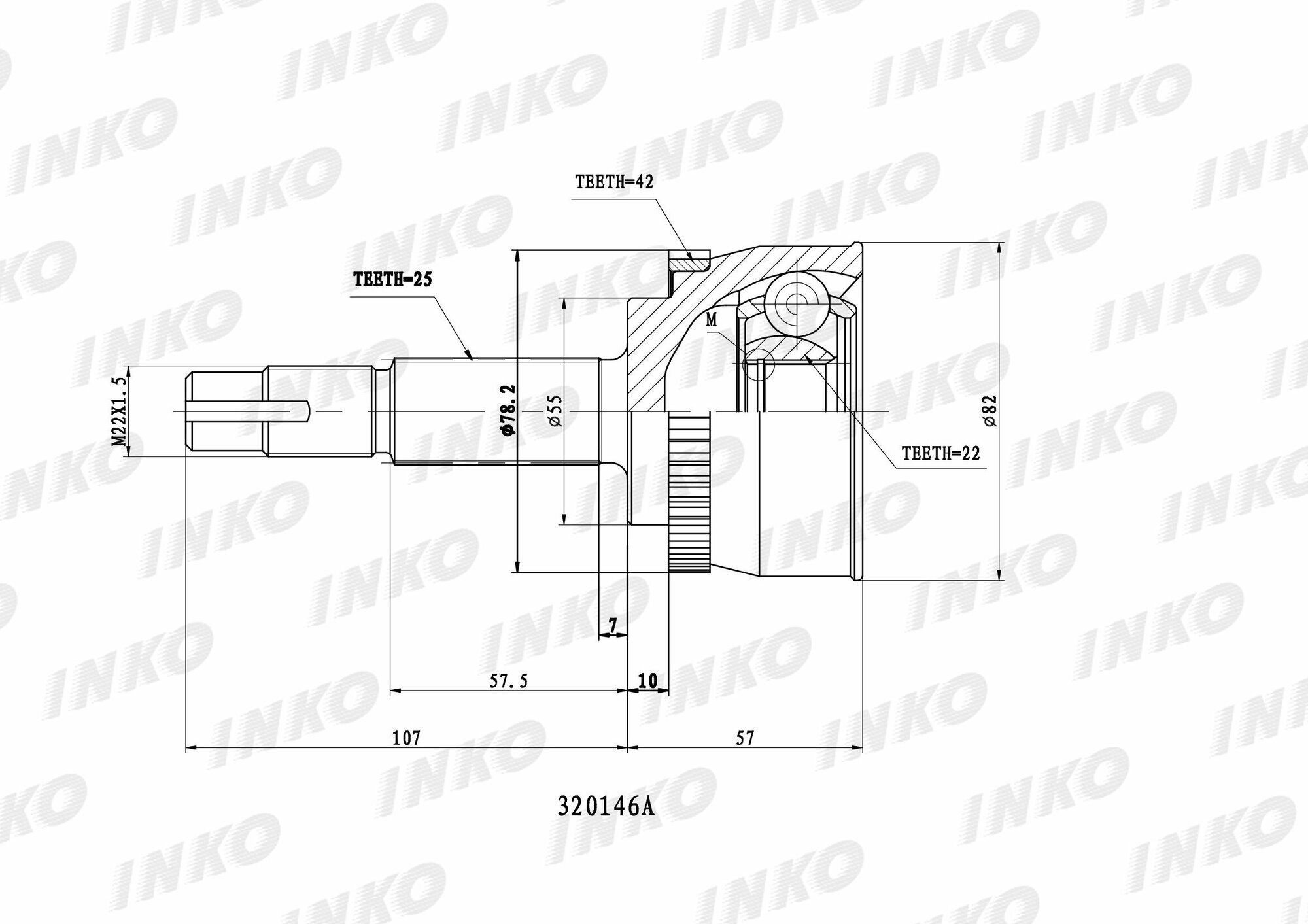 ШРУС внешний 25 22 ABS 42 перед прав лев INKO 320146A