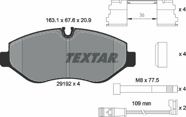 Колодки передние с противошумной пластиной Q+ MERCEDES-BENZ W639 3 5T-Sprinter VOLKSWAGEN Crafter 30-50 Type Brembo TEXTAR 2919202