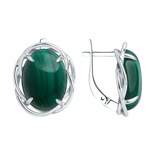 Серьги, серебро, 925 проба, родирование, малахит