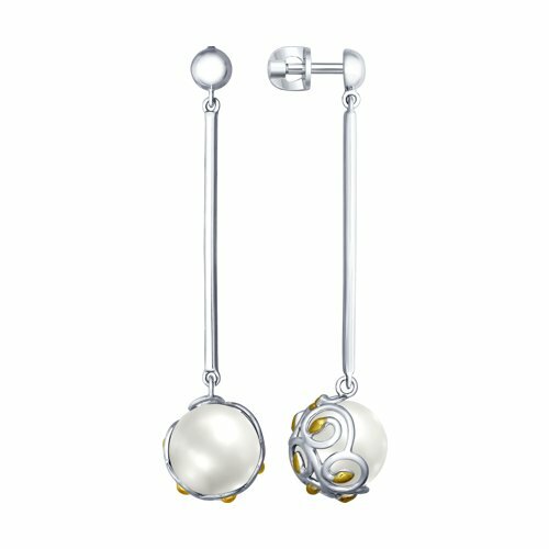 Серьги с подвесками, серебро, 925 проба, родирование, жемчуг культивированный