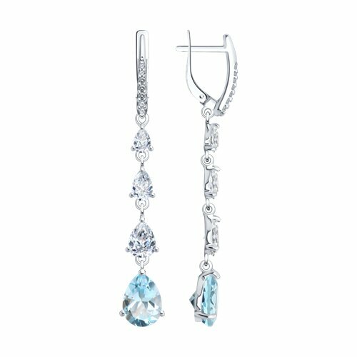 Серьги с подвесками, серебро, 925 проба, родирование, топаз, фианит