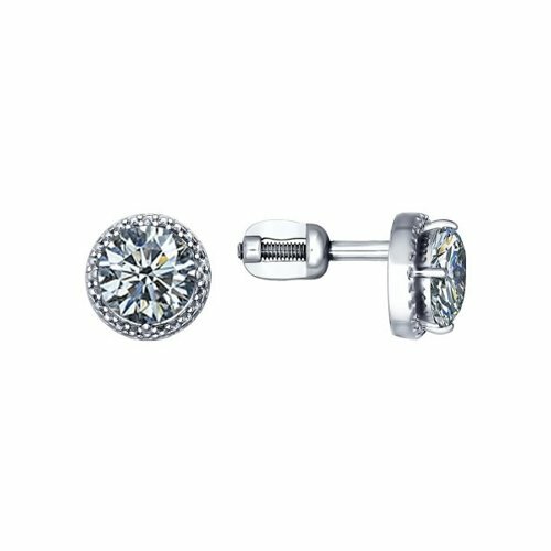 Серьги пусеты, серебро, 925 проба, родирование, фианит