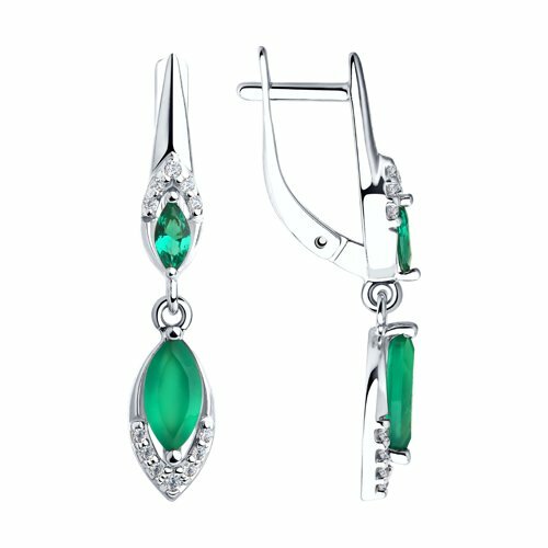Серьги, серебро, 925 проба, родирование, фианит, агат
