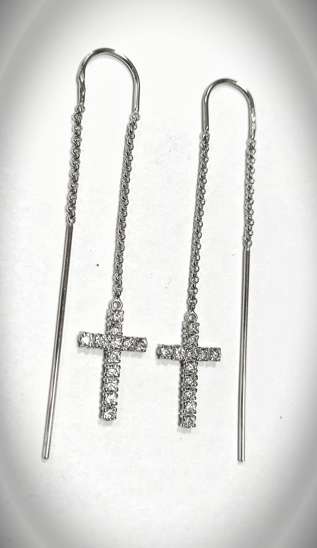 Серьги двусторонние, серебро, 925 проба, родирование, фианит