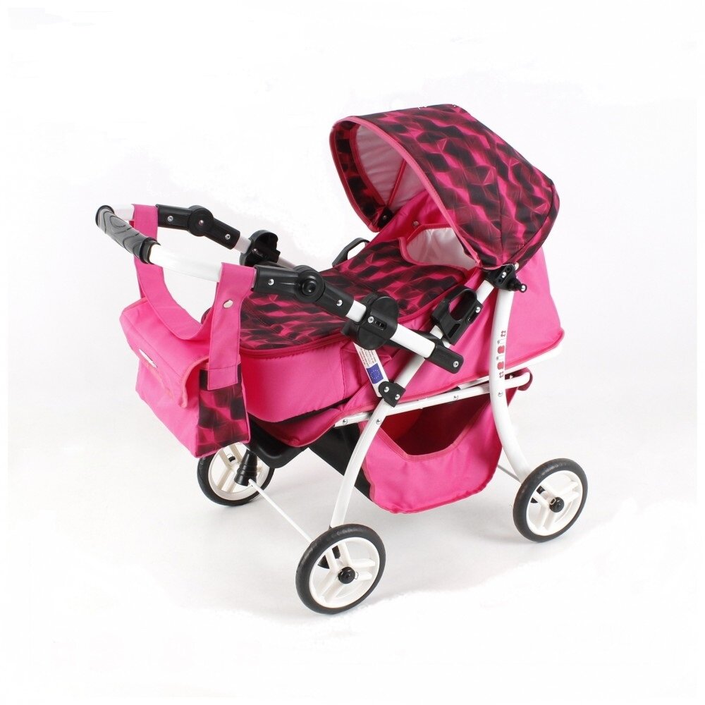 Детская коляска ADBOR "SISI", для кукол, регулируемая ручка, сумка, корзина, розовая
