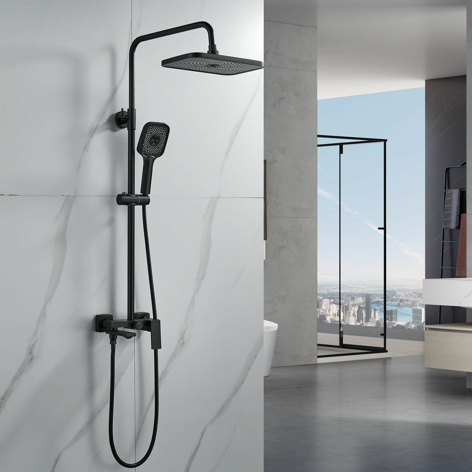 Душевая система Shevanik S9936H, рычажное управление, с гидромассажем, черная