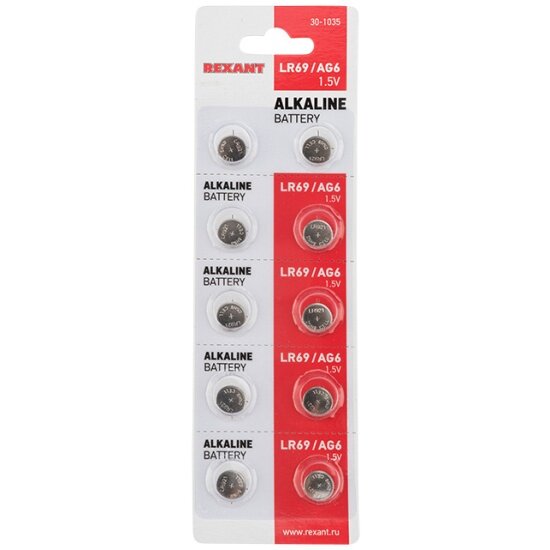 Элемент питания Rexant Alkaline LR69 (AG6/ LR921/ 171/ V371/ SR920W) бл 10