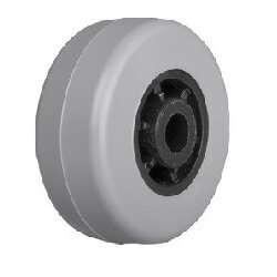 Колесо мебельное пластиковое, обрезиненное с наружным диаметром 50 мм и внутренним диаметром 8 мм.