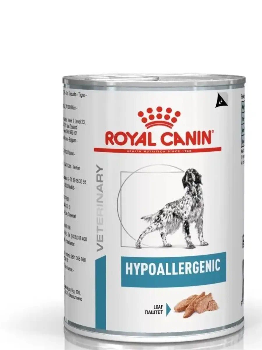Влажный корм для собак Royal Canin Hypoallergenic, для собак с пищевой аллергией или непереносимостью, 12 шт х 400 г