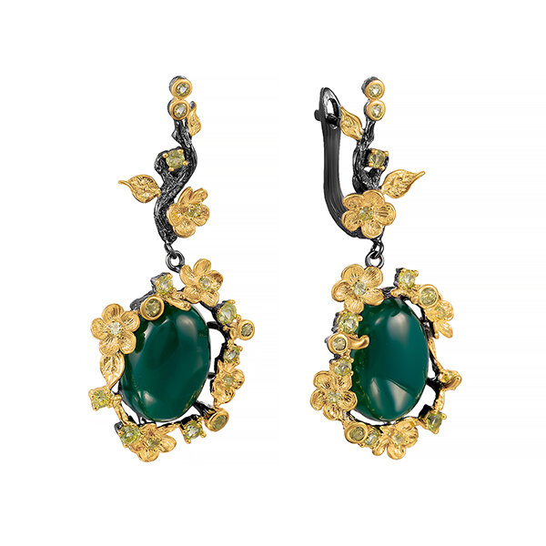 Серьги, серебро, 925 проба, агат