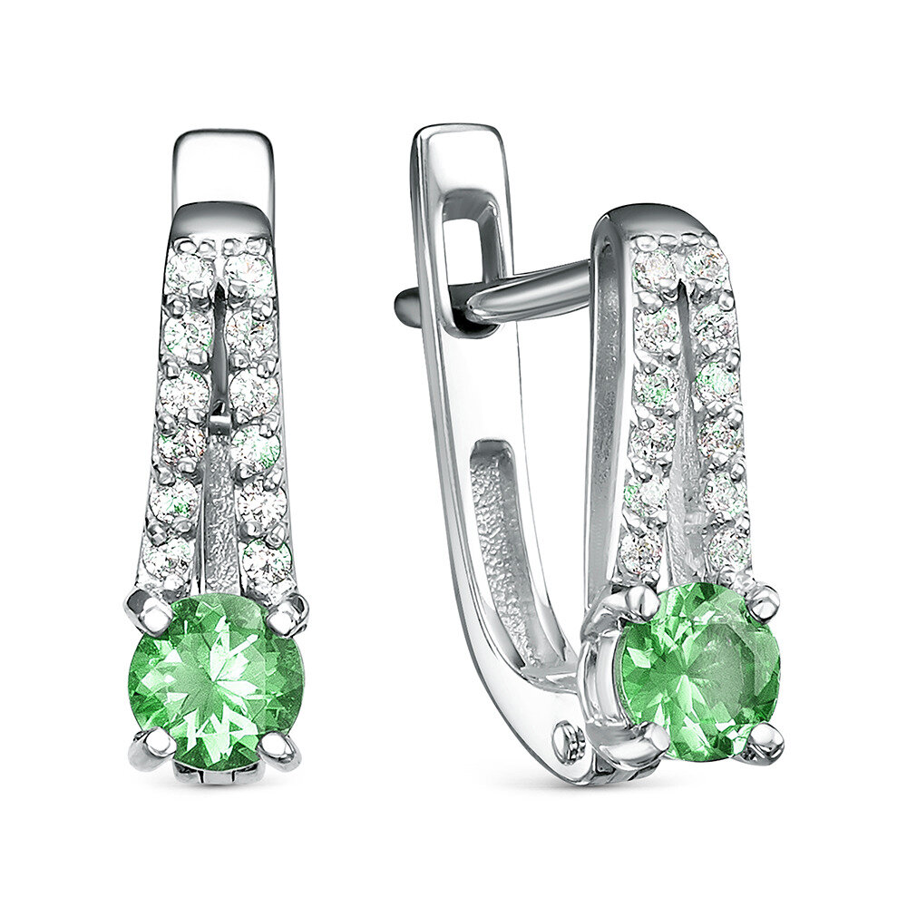 Серьги, серебро, 925 проба, изумруд, фианит