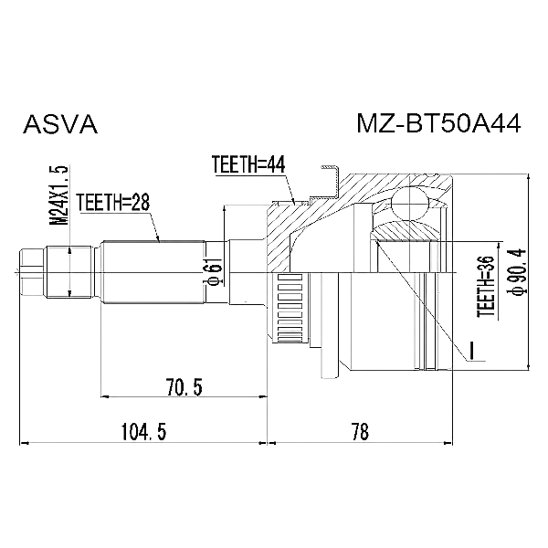 ASVA mz-bt50a44 (1447140 / 1447178 / 1464645) шрус наружный 36x61x28 Mazda (Мазда) bt-50 2006-