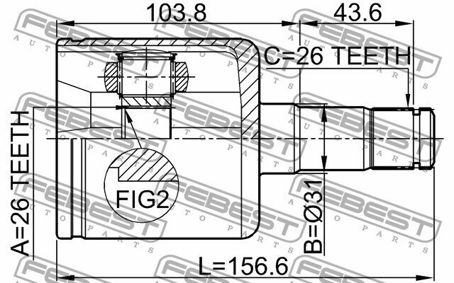 ШРУС внутренний левый 26х31х26 (VOLVO V50 2004-) FEBEST, 2711S40IILH FEBEST 2711-S40IILH