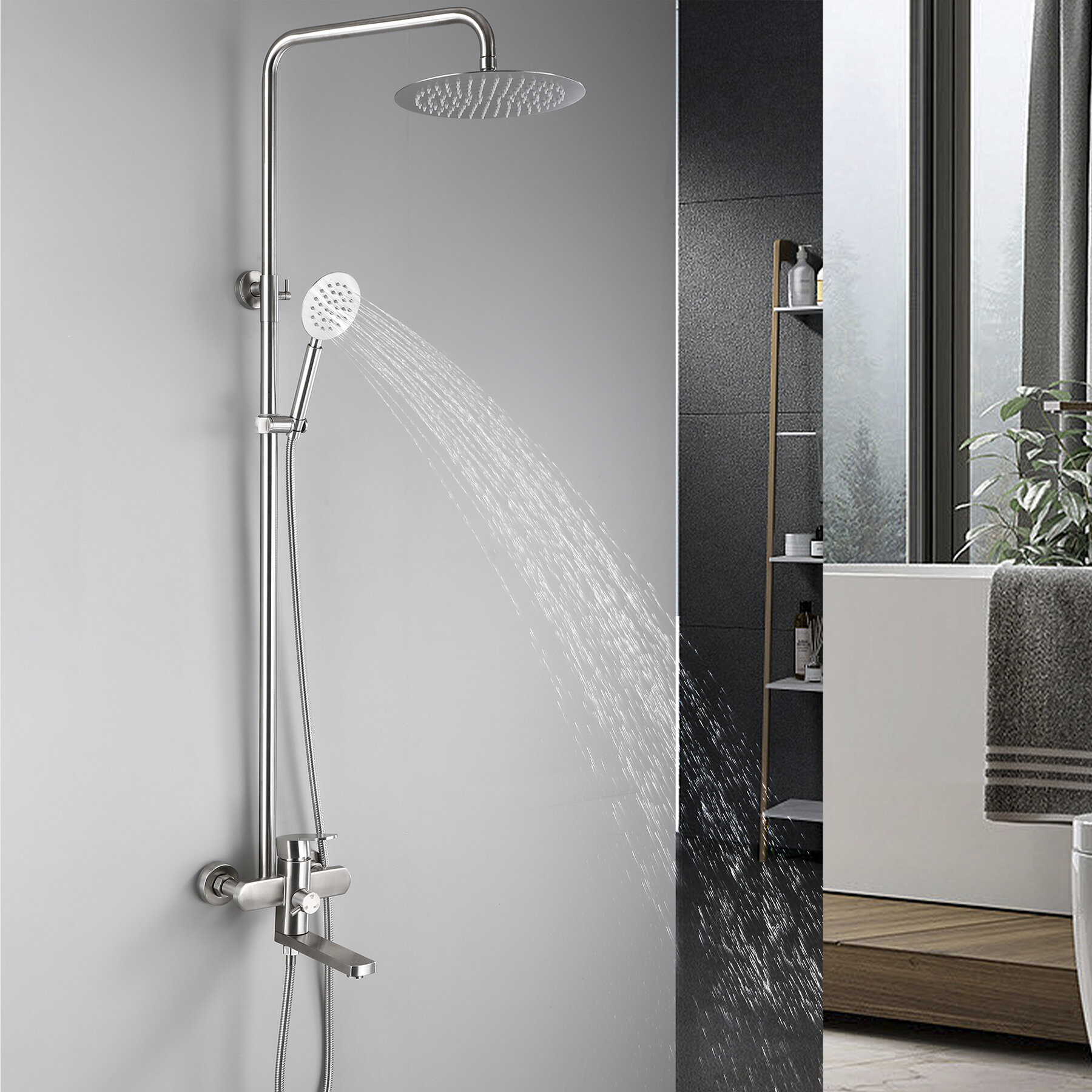 Душевая система из нержавеющей стали с тропическим душем HN31304-G цвет сатин от бренда Hansen