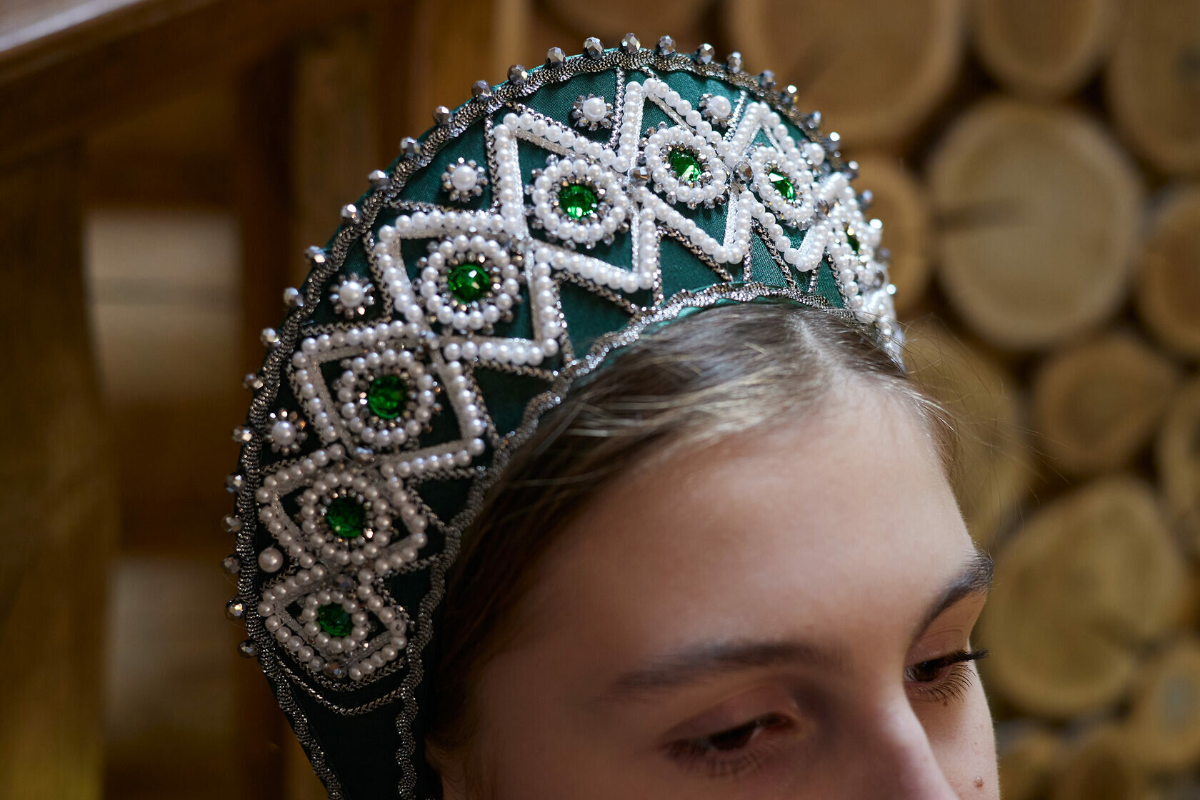 Кокошник Забава Углич "Вечерница", зеленый, серебро