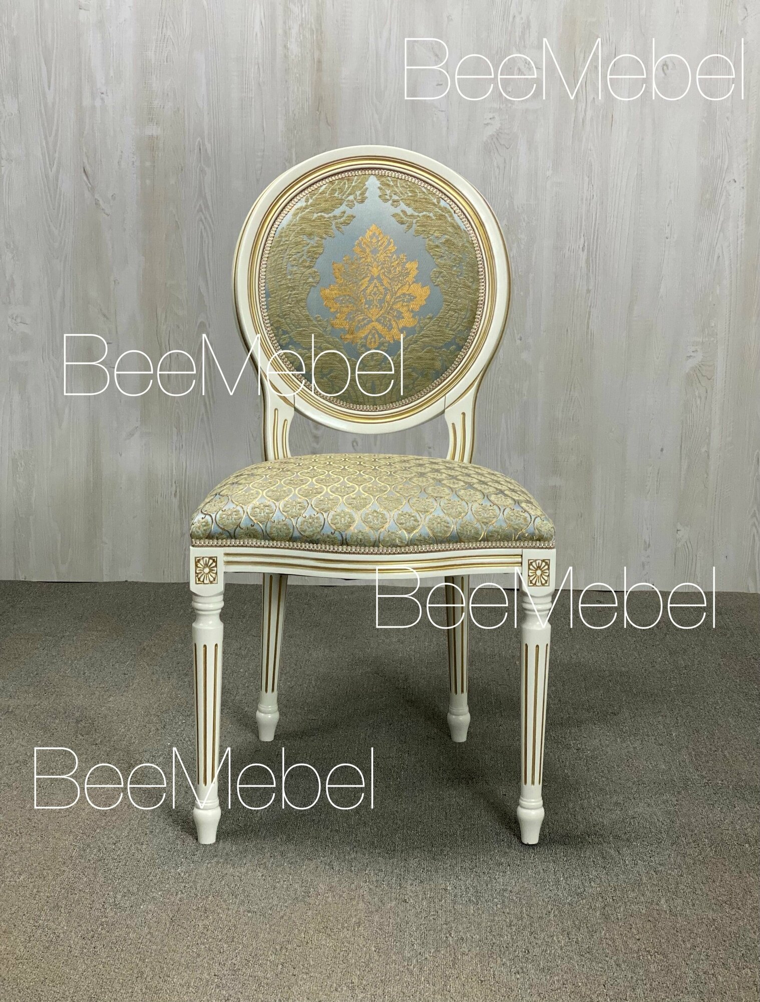 Стул кухонный мягкий со спинкой "Медальон" из массива бука. Слоновая кость