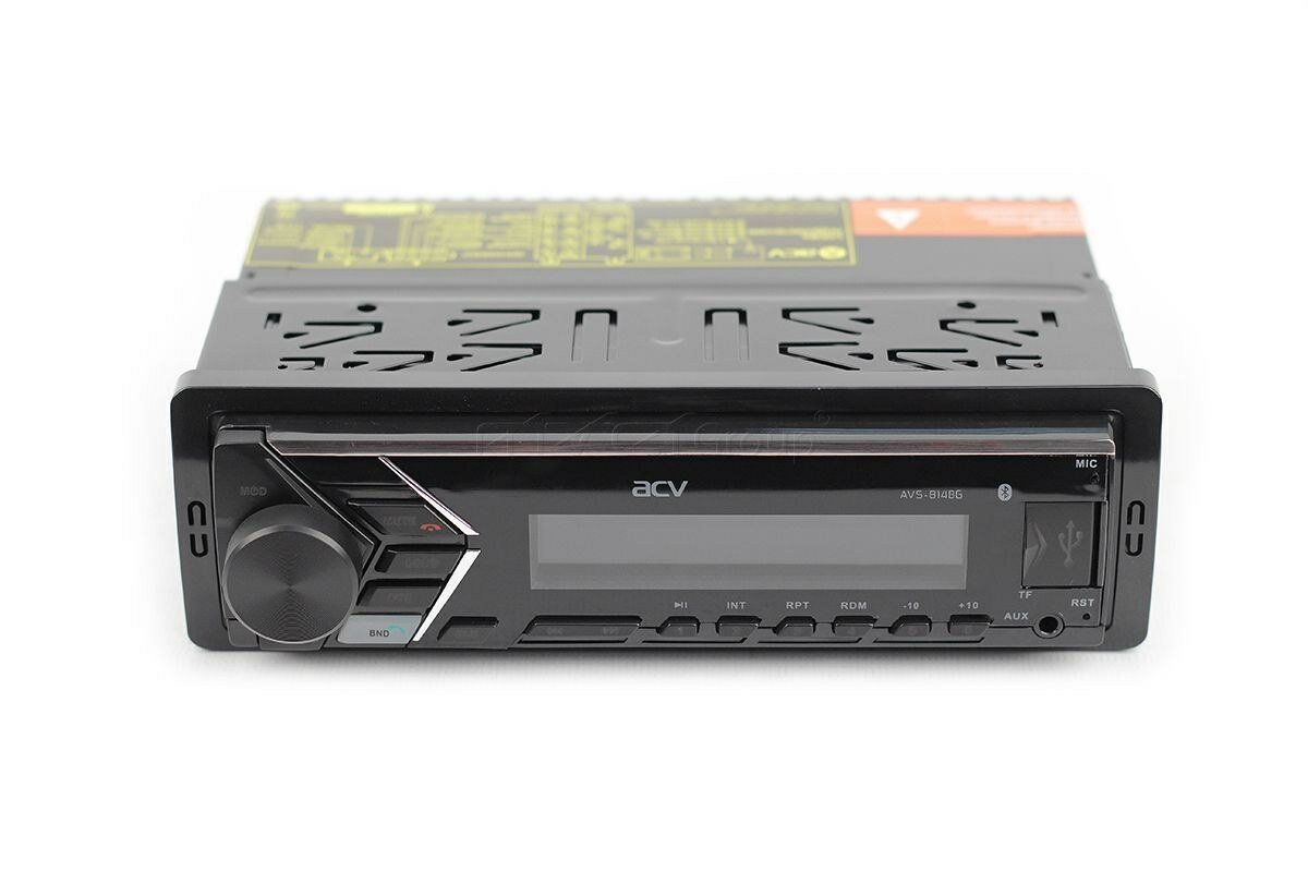 Автомагнитола acv fm/mp3/usb/sd/bluetooth зеленая подсветка несъемная панель avs-814bg