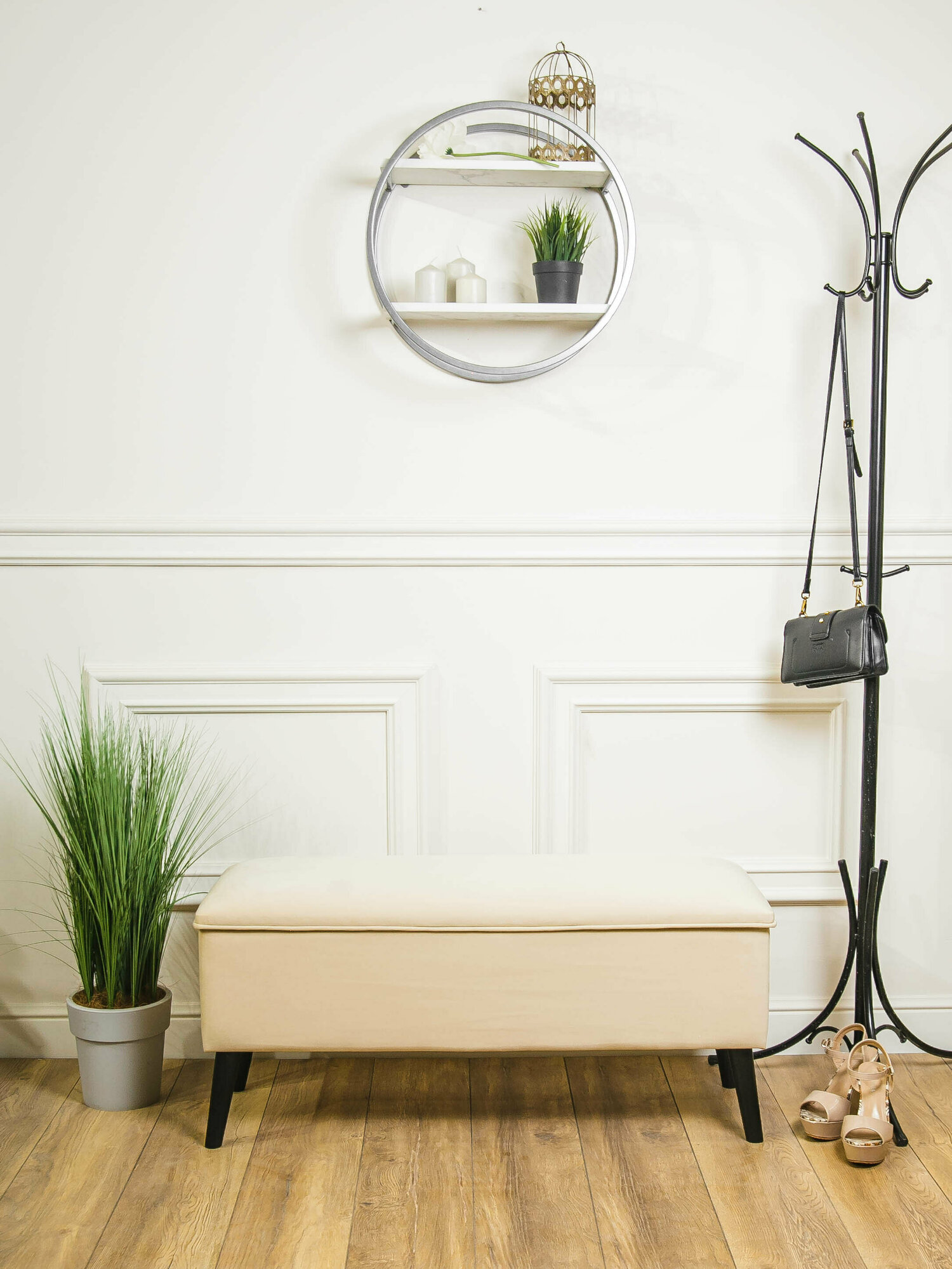 Банкетка и пуф в прихожую на ножках с мягким сиденьем и ящиком, пуфик в спальню в загородный дом 99х48х36