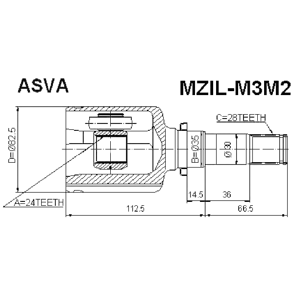 ASVA mzil-m3m2 (GG2822620A) шрус внутренний левый 24x35x28 Mazda (Мазда) Mazda (Мазда) 3