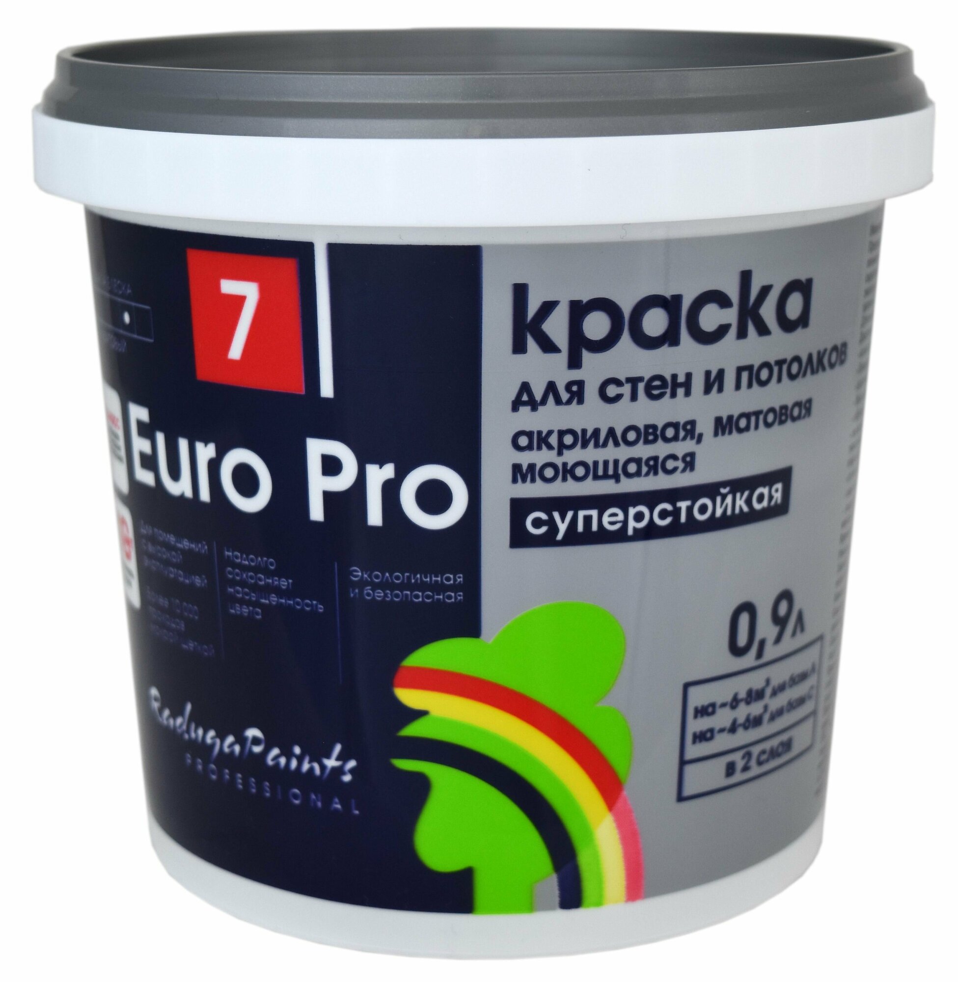 Краска для стен и потолков "Euro Pro" матовая моющаяся белая 0,9л