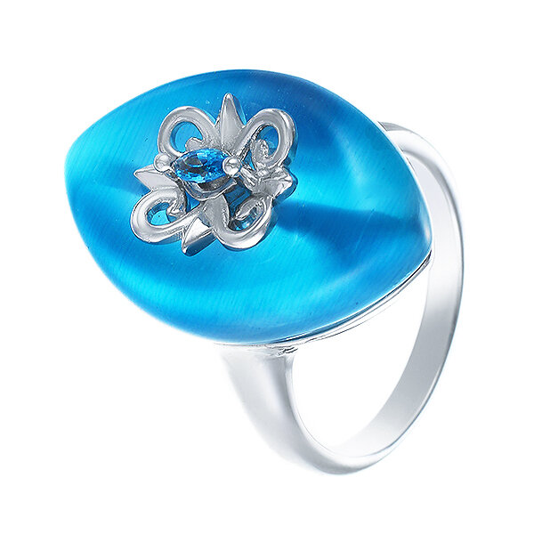 Кольцо, серебро, 925 проба, кошачий глаз, фианит