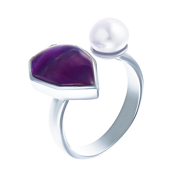 Кольцо, серебро, 925 проба, аметрин, жемчуг