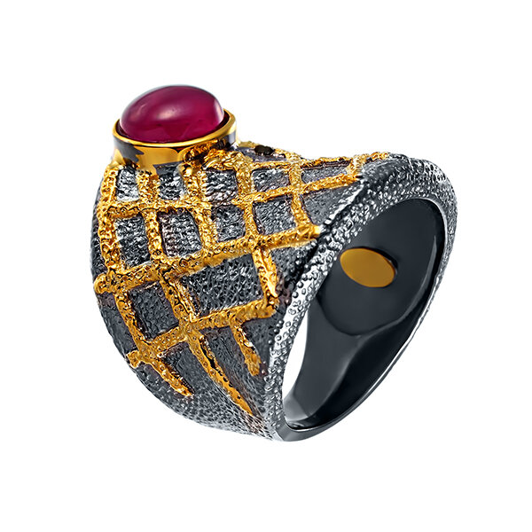 Кольцо, серебро, 925 проба, турмалин, гранат