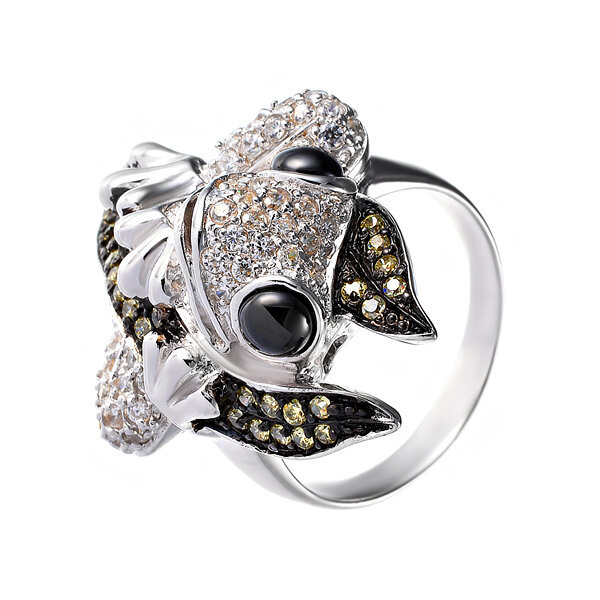 Кольцо, серебро, 925 проба, оникс, фианит