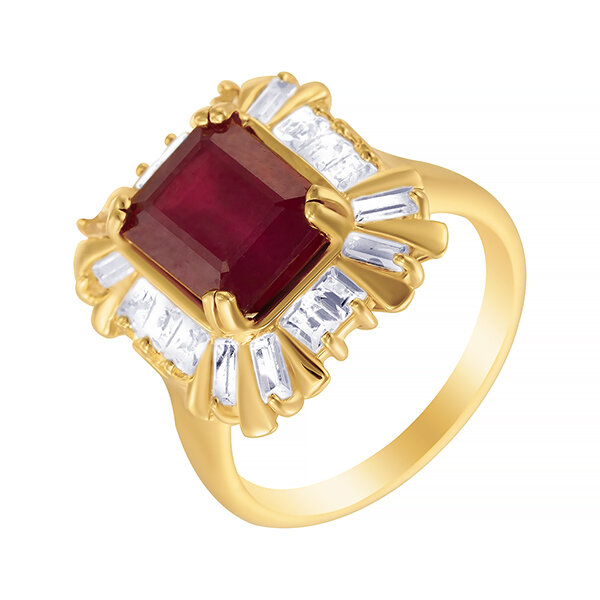 Перстень, серебро, 925 проба, золочение, родирование, корунд, топаз