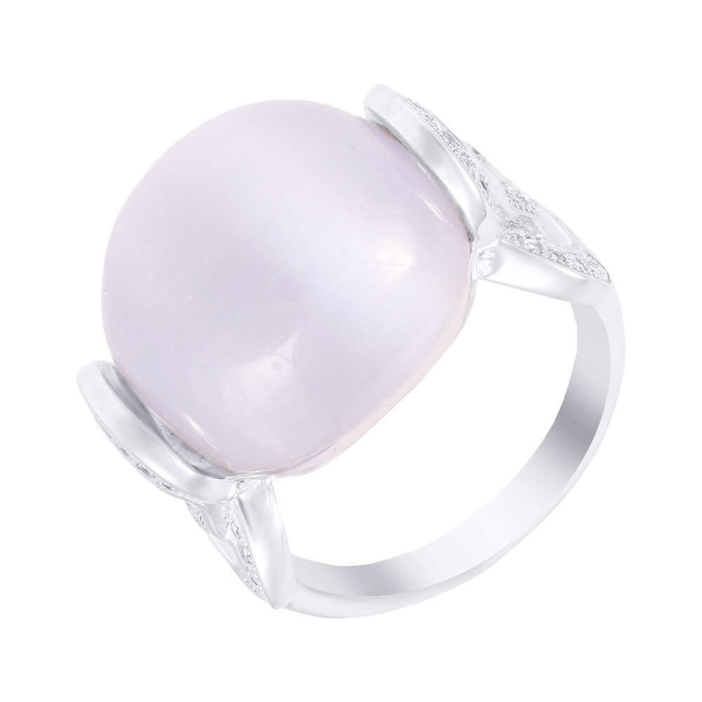 Кольцо, серебро, 925 проба, фианит, кошачий глаз