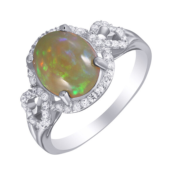 Кольцо, серебро, 925 проба, фианит, опал