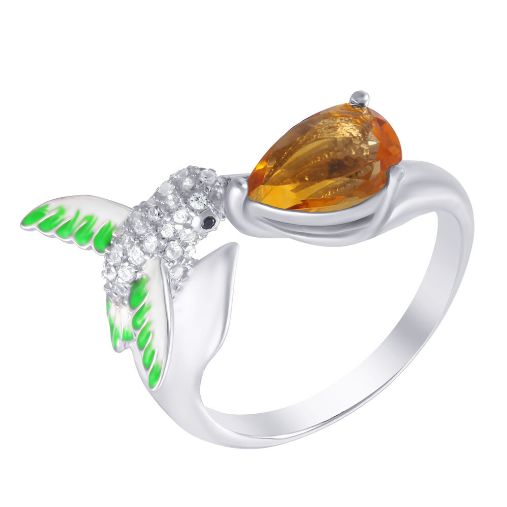 Кольцо, серебро, 925 проба, топаз, цитрин, эмаль
