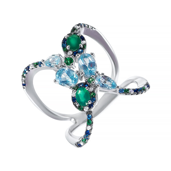 Кольцо, серебро, 925 проба, агат, топаз, фианит