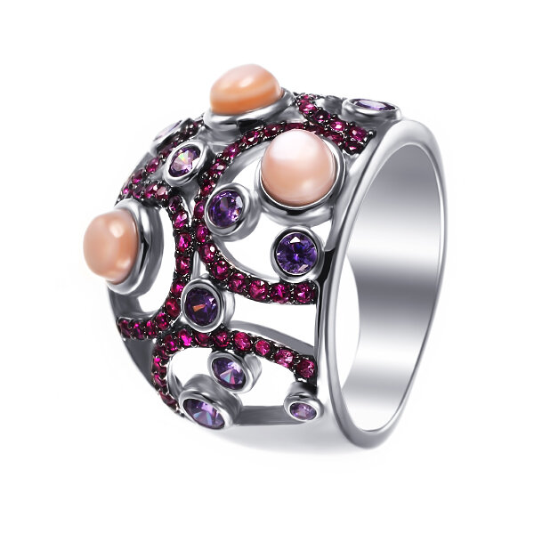 Кольцо, серебро, 925 проба, перламутр