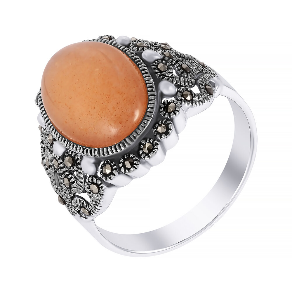Кольцо, серебро, 925 проба, лунный камень, марказит