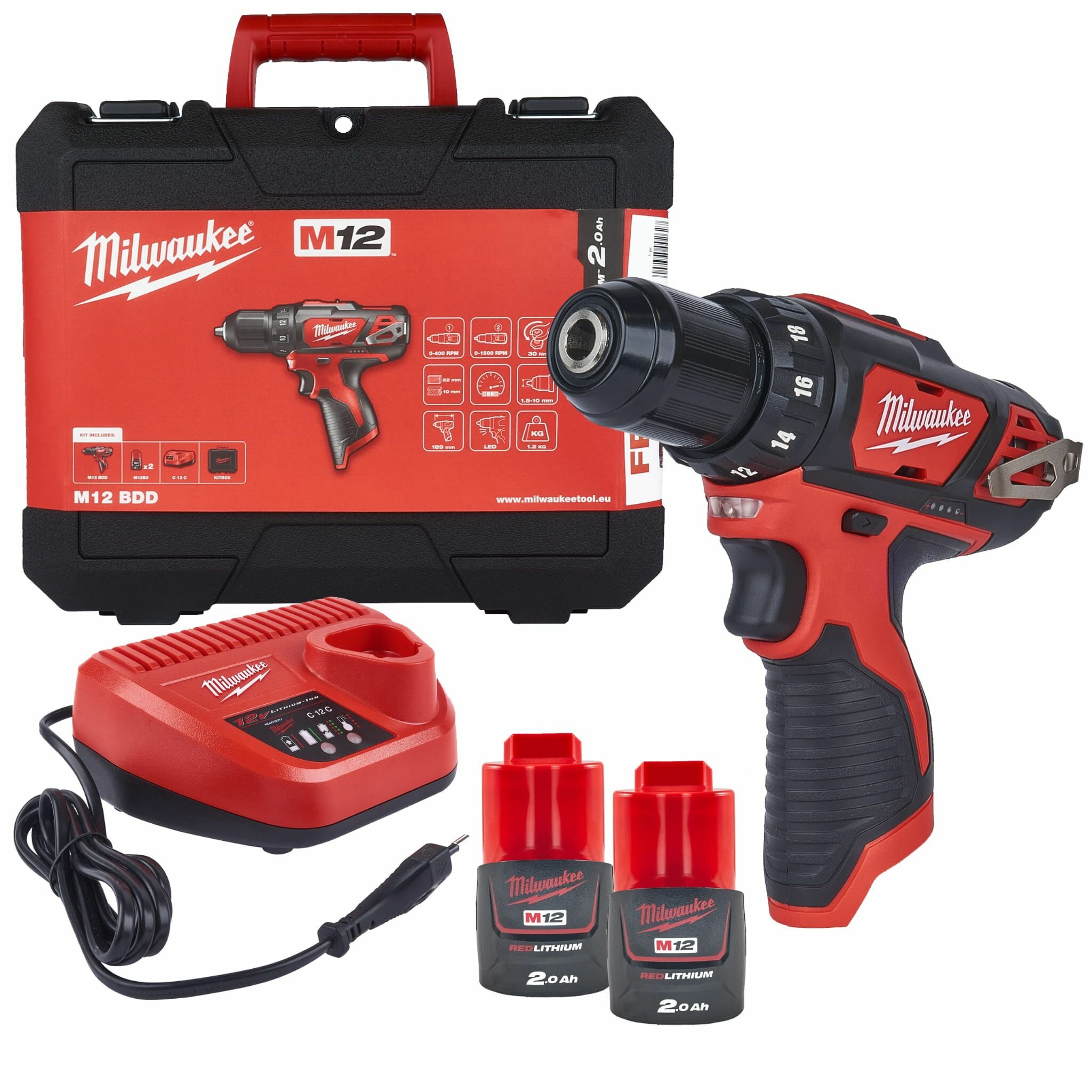 Аккумуляторная дрель-шуруповерт MILWAUKEE M12 BDD-202C
