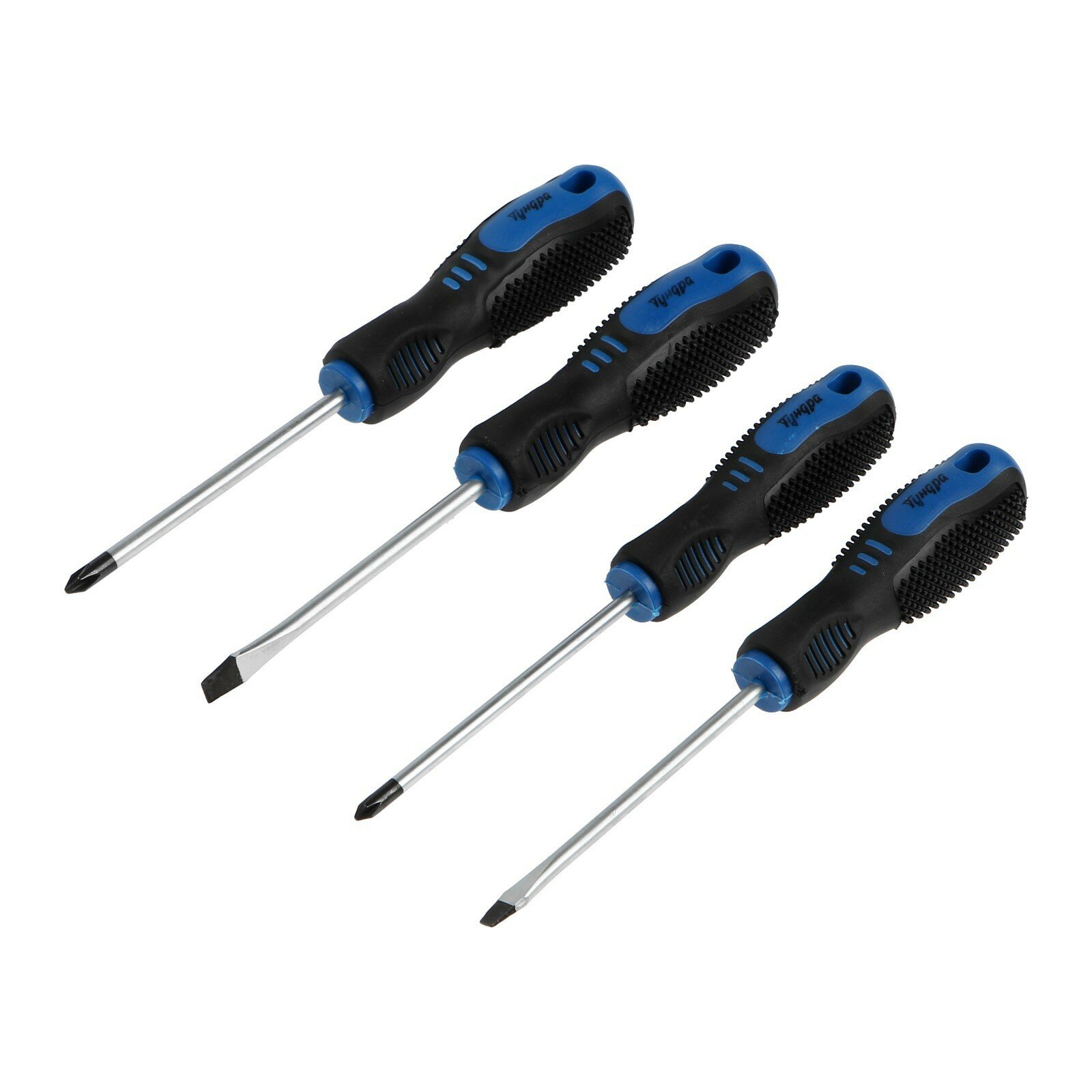 Набор отверток тундра, CrV, хром, магнит, 2К рукоятки, PH1, PH2, SL5, SL6×100 мм, 4 шт.