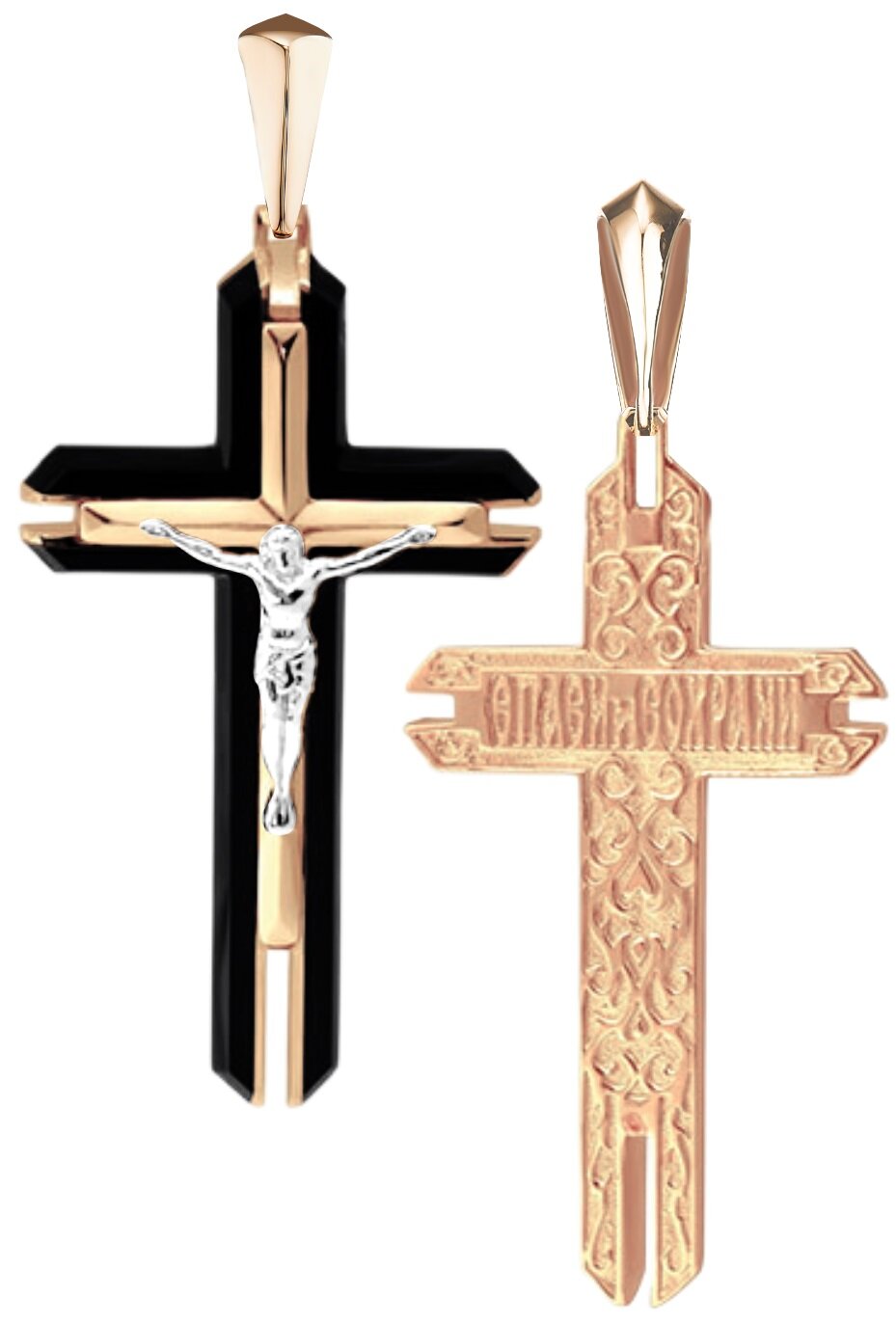 Крестик, красное золото, 585 проба, родирование, агат