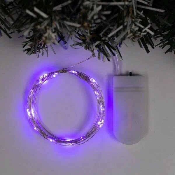 2 шт/лот. Гирлянда «Нить» 2 м роса, IP20, медная нить, 20 LED, свечение фиолетовое, CR2032х2