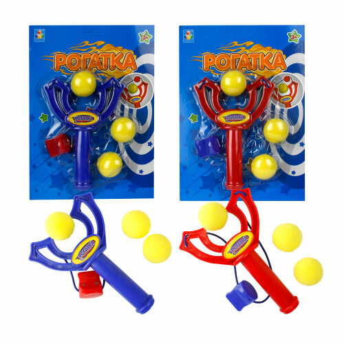 Рогатка 1toy с 3 шариками в ассортименте 1шт, игрушки для улицы