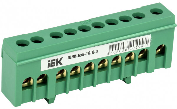 Шина PE IEK земля в корп изол на DIN-рейку ШНИ-6х9-10-К-З