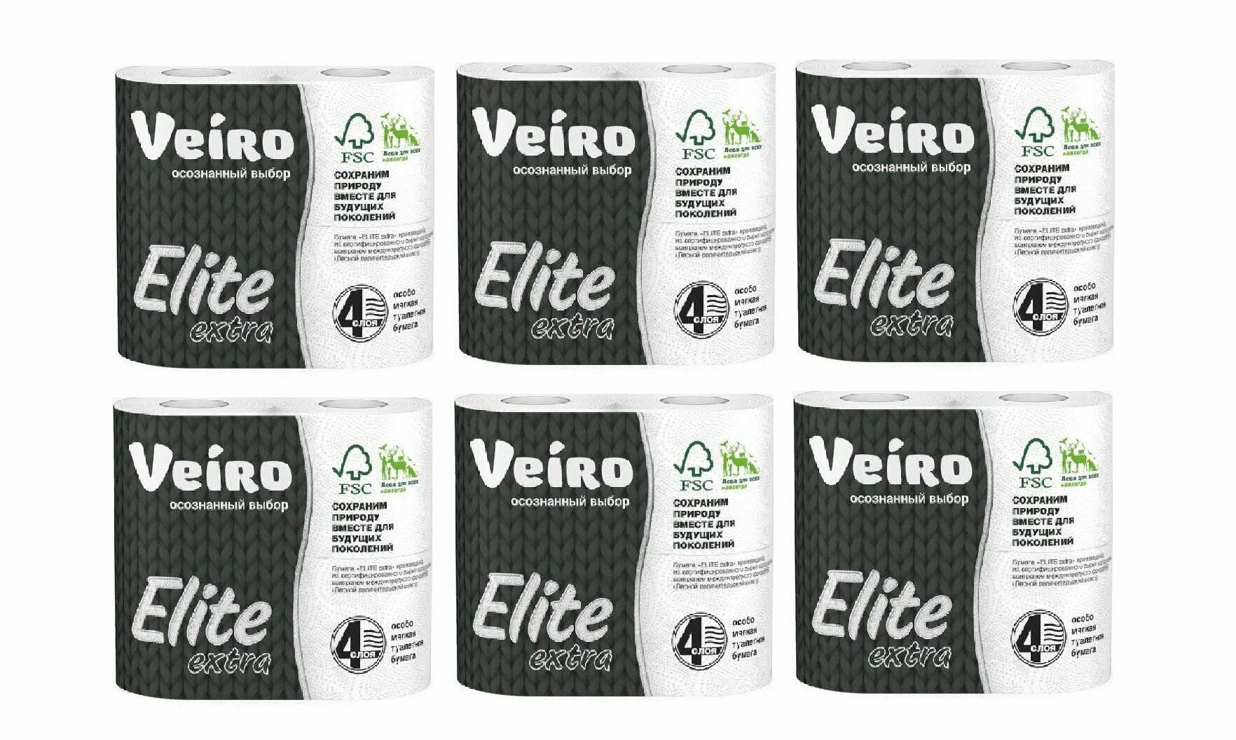 Туалетная бумага Veiro Elite Extra 4 слоя, 4 рулона, Белая, 6 упаковок