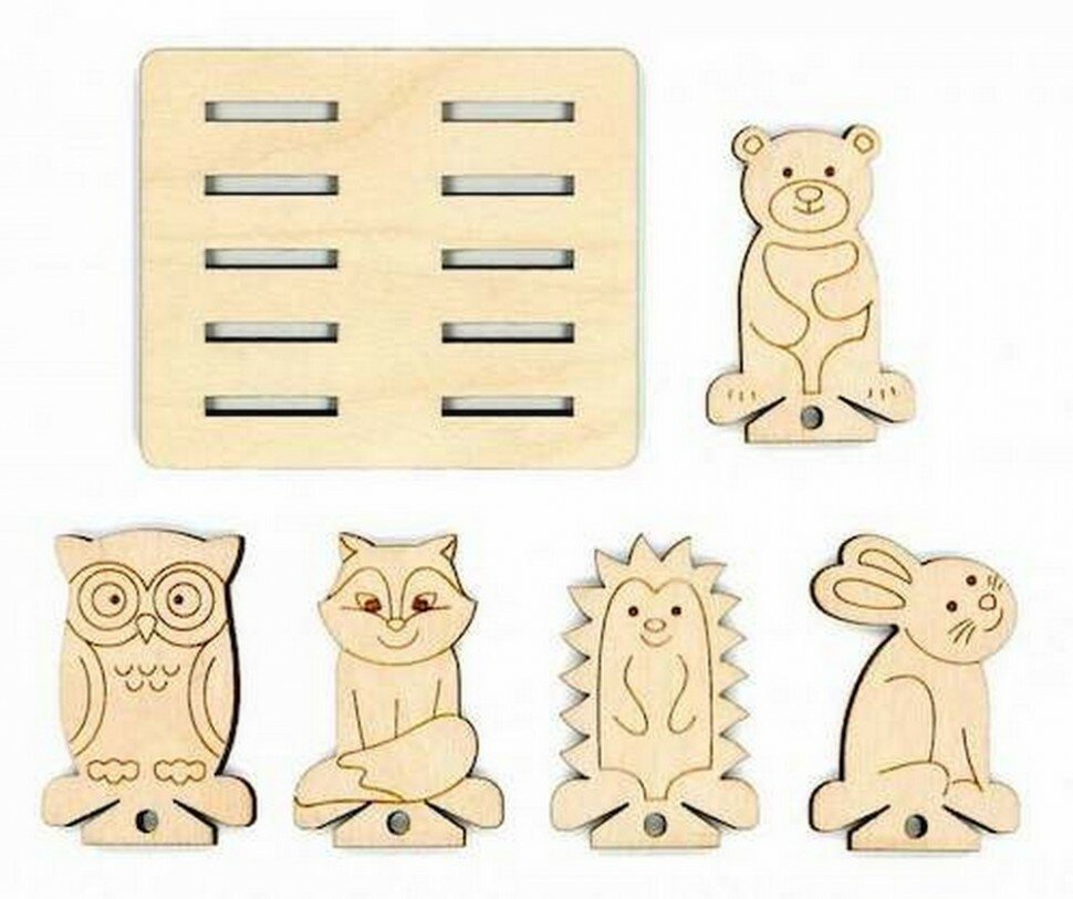 Щепка ОР-040 Бобины для ниток «Звери» набор 10 штук (5 видов по 2) + подставка, 4 x 6 см