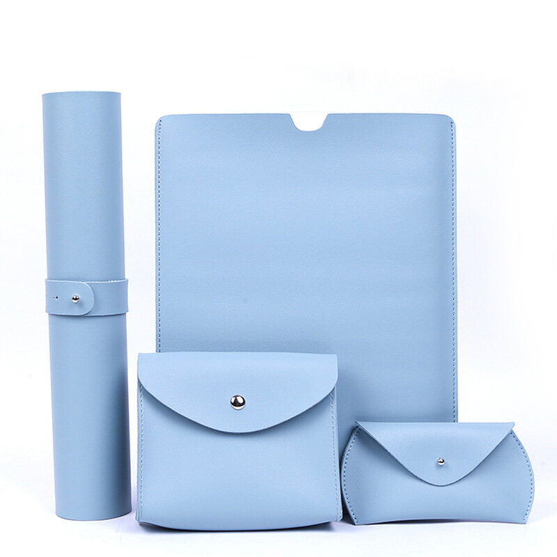 Набор из 4-х предметов MyPads M146-279 (чехол-футляр для ноутбука, для мышки, для проводов, для зарядки) для ноутбуков диагональю 14/ 14.1/ 14.5 / 15.4 дюймов из качественной эко-кожи голубой