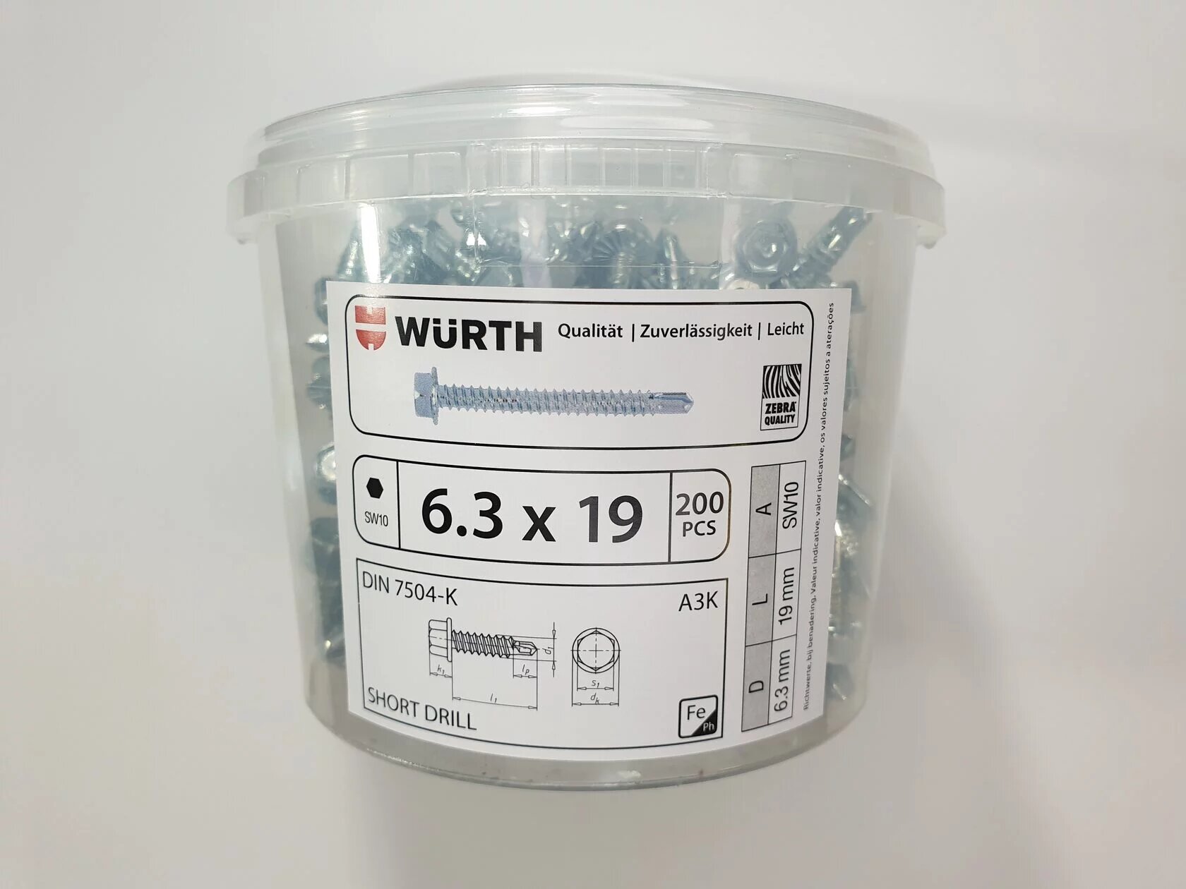 Саморез по металлу DIN 7504-K 6.3x19 200 pcs WURTH, Германия