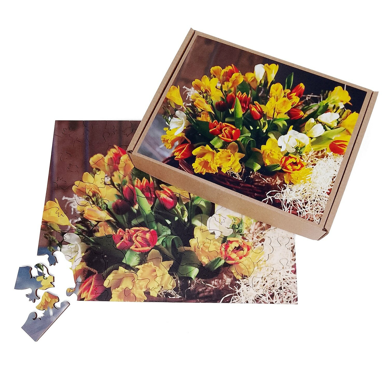Фигурный деревянный пазл Alter Ego "Цветы" арт.8350, яркий букет, декор для интерьера