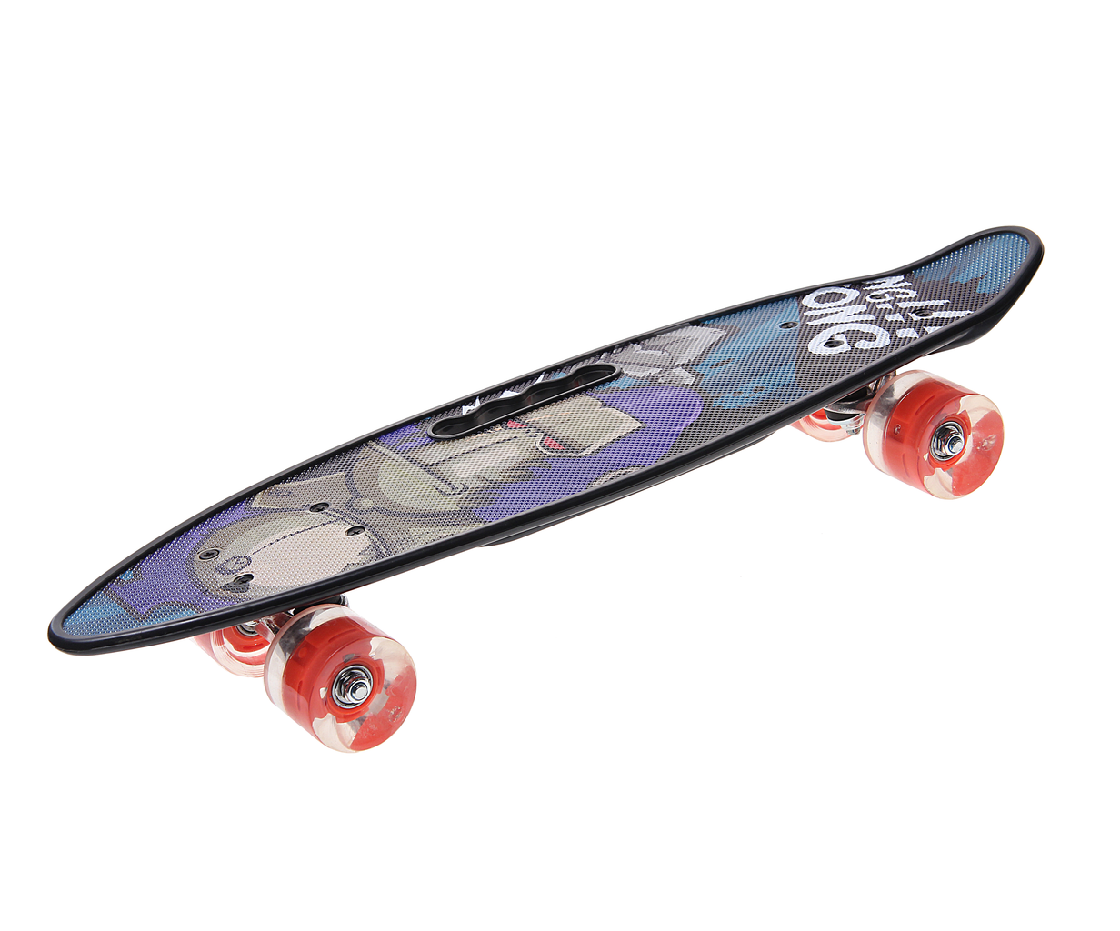 Скейтборд 23" (пенниборд) пластиковый с ручкой (колеса с подсветкой) сине-красный King Kong