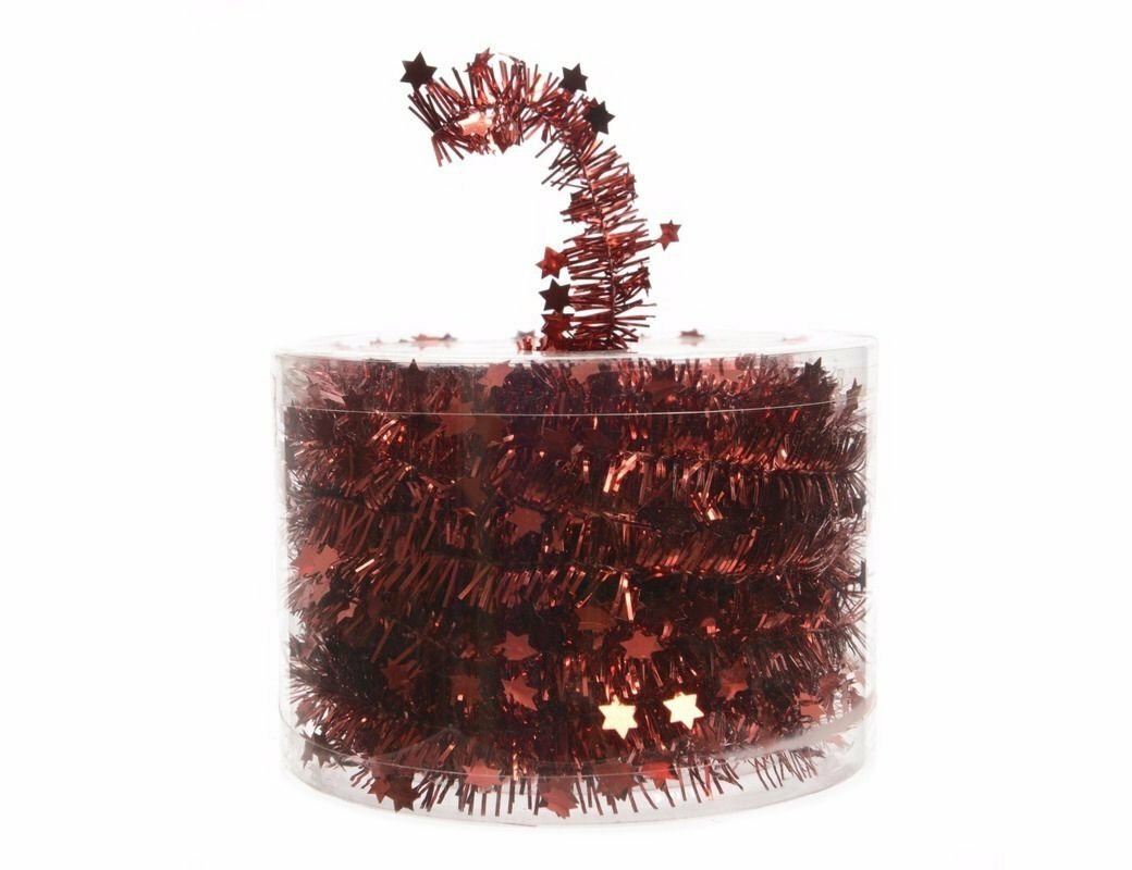 Мишура de luxe звездная нить красная, 3,5 см х 7 м, Kaemingk 420102