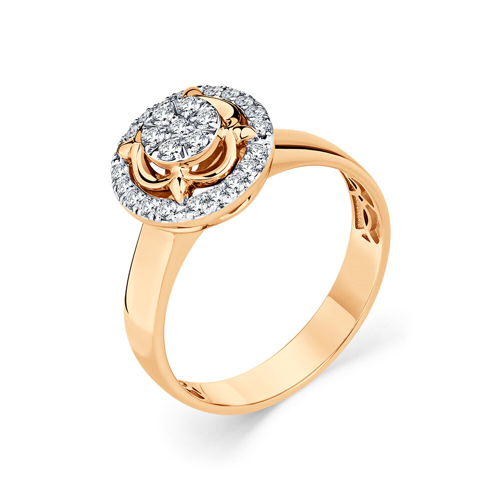 Кольцо, комбинированное золото, 585 проба, бриллиант